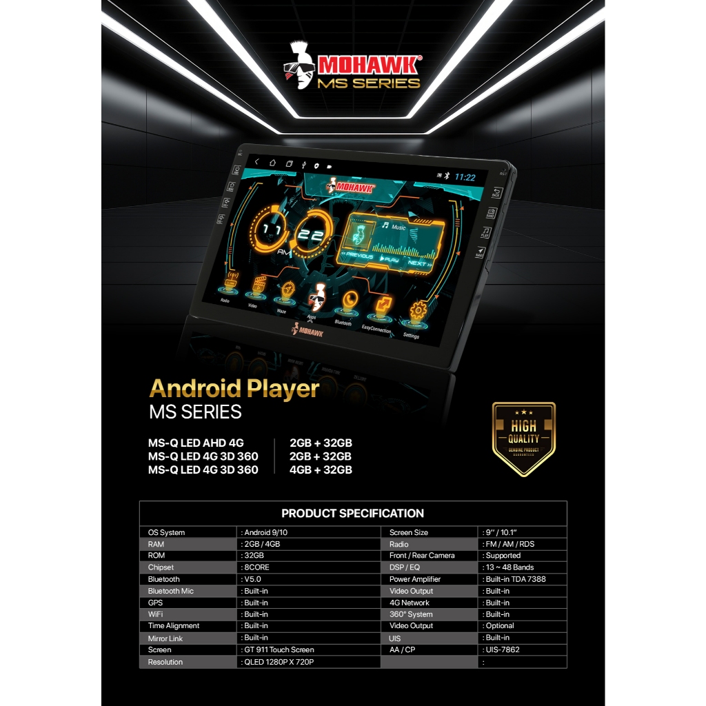 Mohawk MS Series 9"/10" 4+32GB+360 Built in DSP 4G QLED Car Android ...