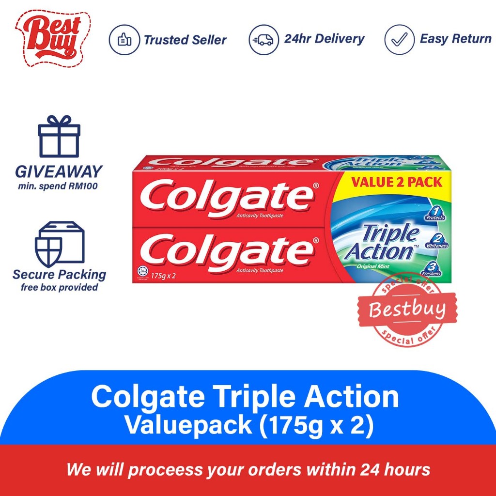 Colgate Triple Action Toothpaste Valuepack 175g x 2 (Exp 04/27 ...