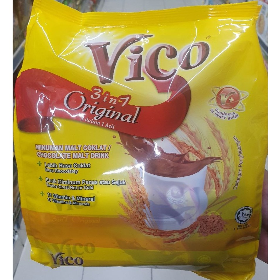 ViCO 3in1 Chocolate Malt Drink Original Minuman Coklat 18x32g | Shopee ...