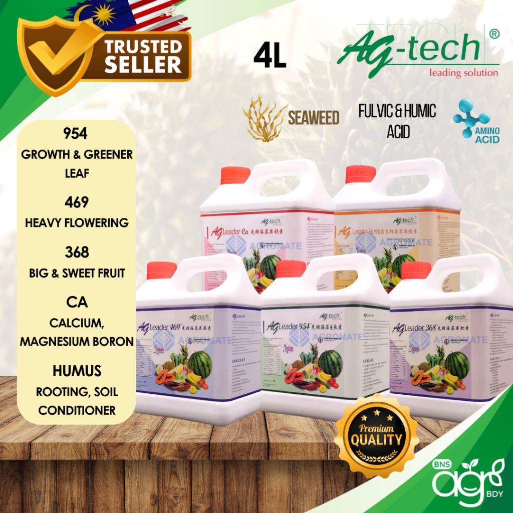4L Ag-Tech Ag Leader 954 469 368 Ca Humus Baja Foliar Baja Pokok Durian | Seaweed Amino NPK ...