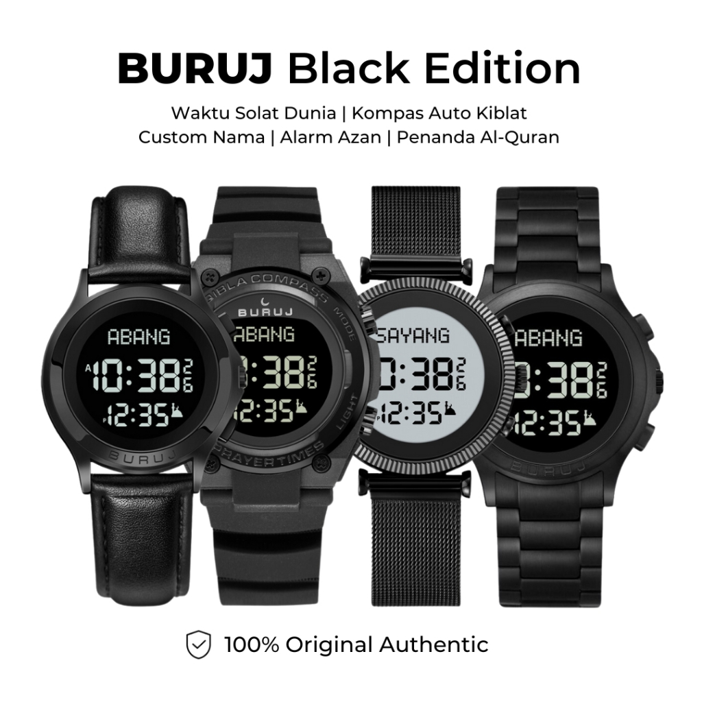 [ORIGINAL] BURUJ Black Edition Jam Tangan Azan Jam Azan Digital Jam ...