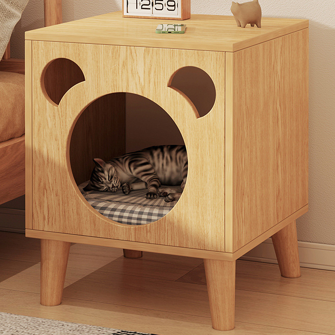 Solid Wood Cat Nest Bedside Table Simple Small Bedside Cabinet Multi ...