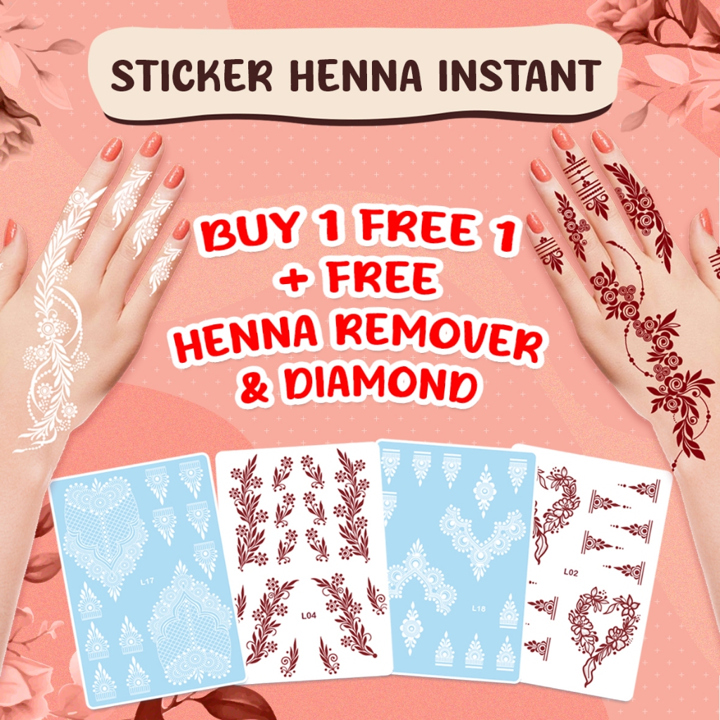 (BUY 1 FREE 1) Henna Instant White/&Maroon/ Lace Tattoo Stickers ...