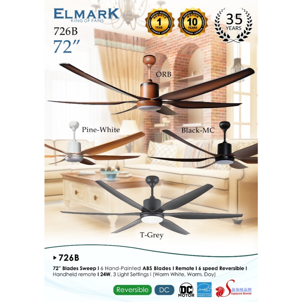 Ceiling Fan Elmark 72"INCH (EL726B) | Shopee Malaysia
