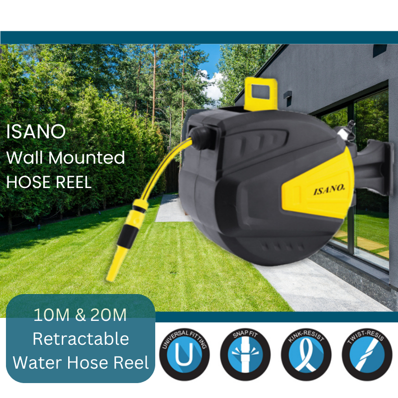 ISANO 10M/20M Wall Mounted Automatic Reel Retractable Water Hose Reel ...