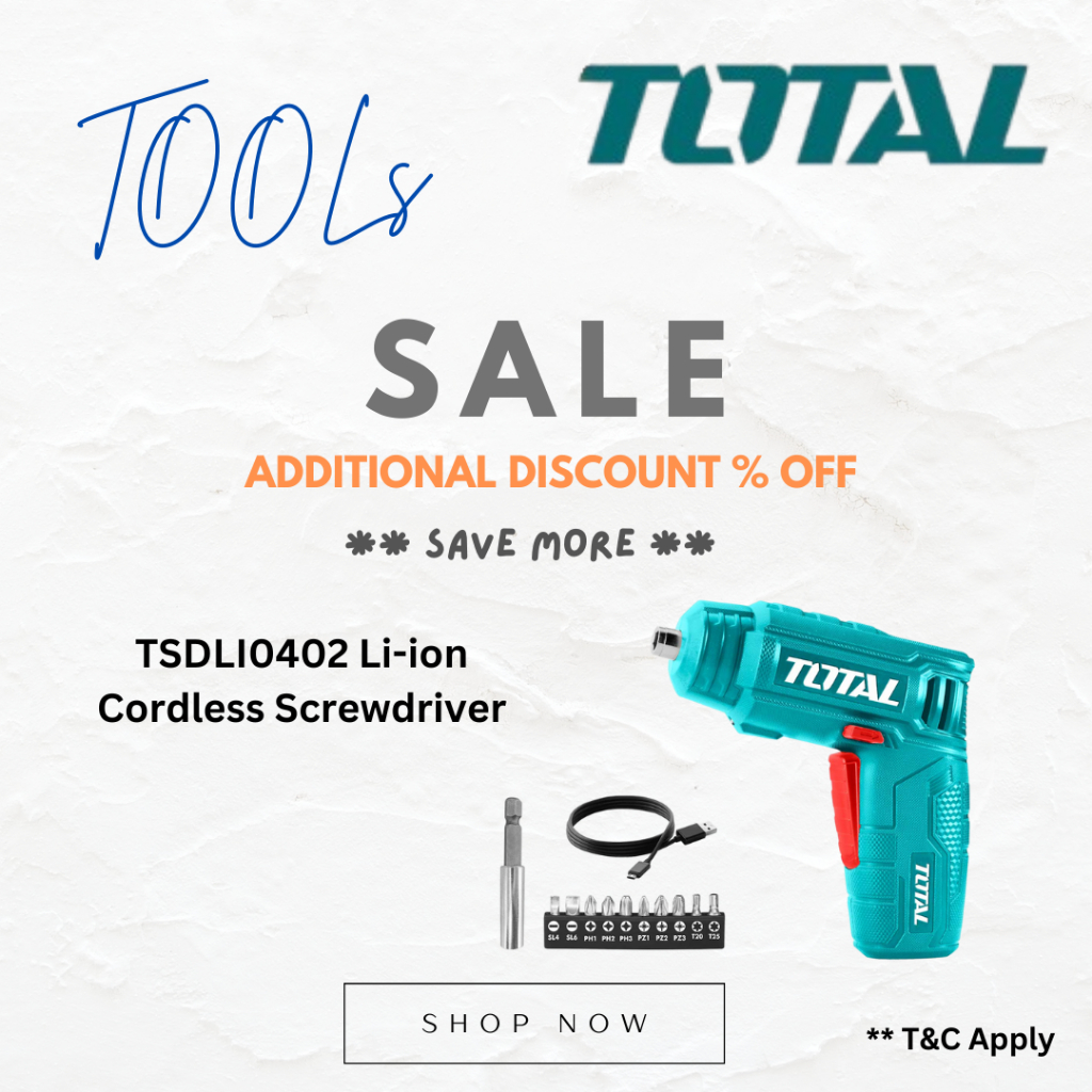 TOTAL Lithium-ion Cordless Screwdriver (1/4') - TSDLI0402 | Shopee Malaysia
