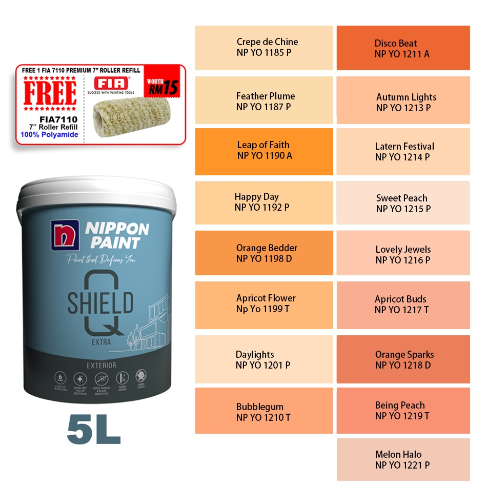 *📌📌* (1185-1221) 5L Nippon Paint Exterior Q-Shield Extra Zingy Yellows & Oranges | Shopee Malaysia