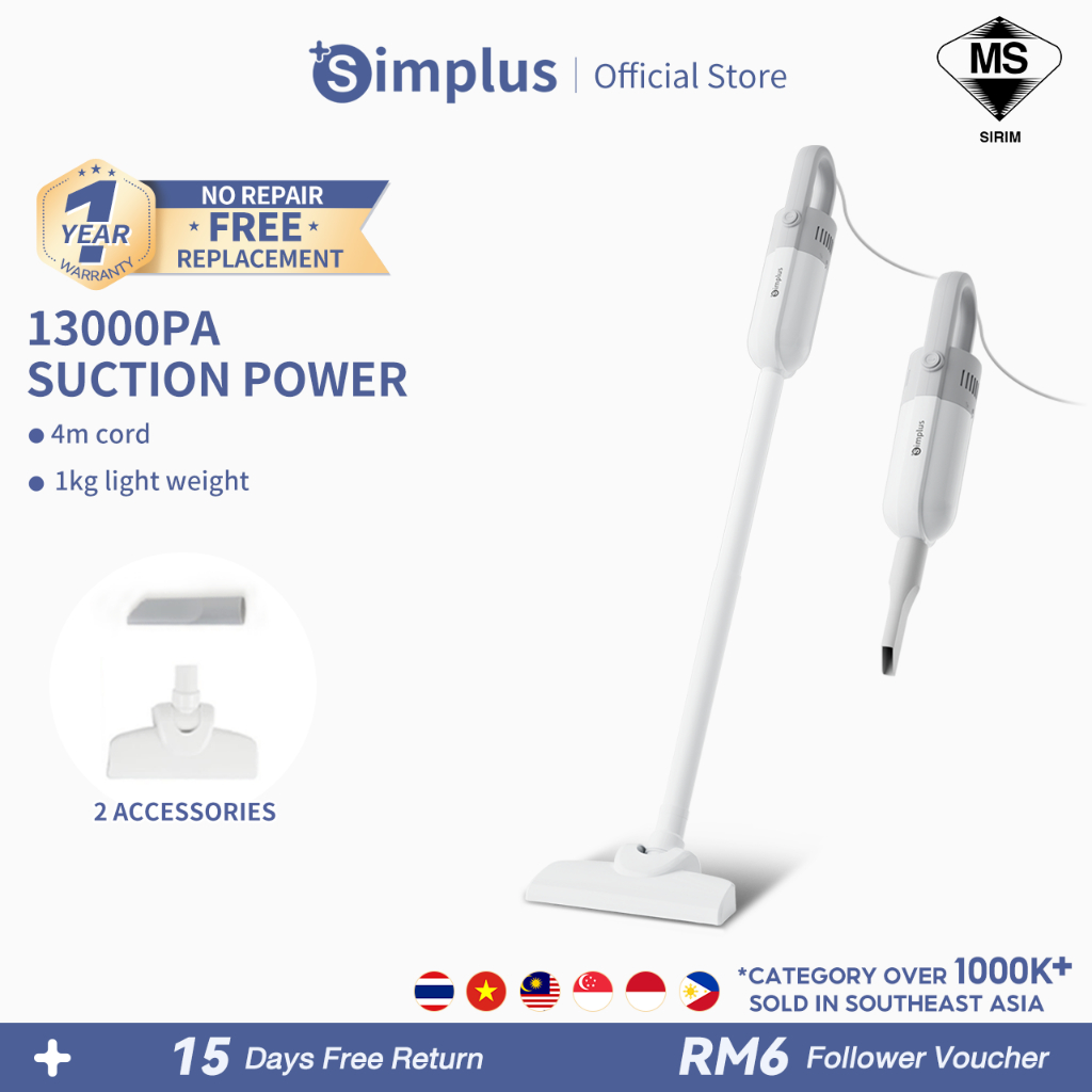 Simplus Vacuum Cleaner 13000PA Strong Suction 1.075KG Ultra Light Weight 400W Power With Crevice ...
