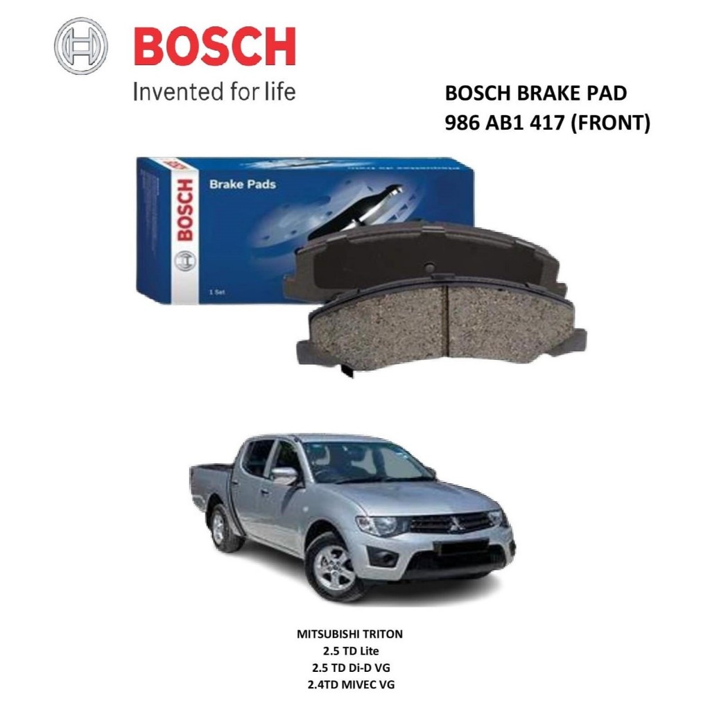 BOSCH BRAKE PAD-MITSUBISHI TRITON 2.4 2.5 (986 AB1 417) (FR) | Shopee ...