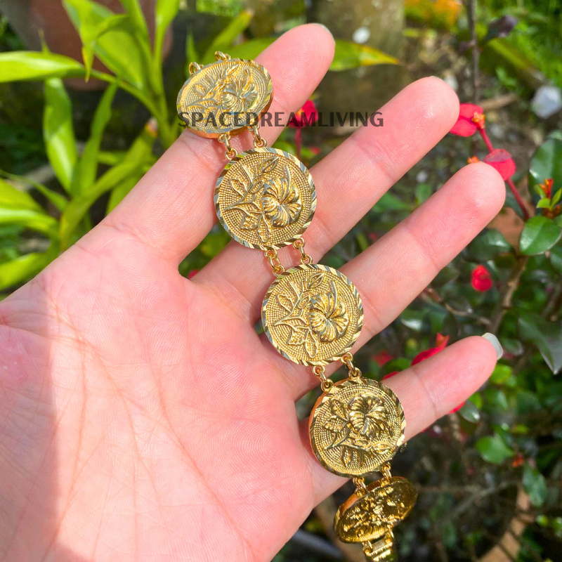 Rantai Tangan Duit Bunga Raya Emas Suasa Gold Plated Hibiscus Coin ...