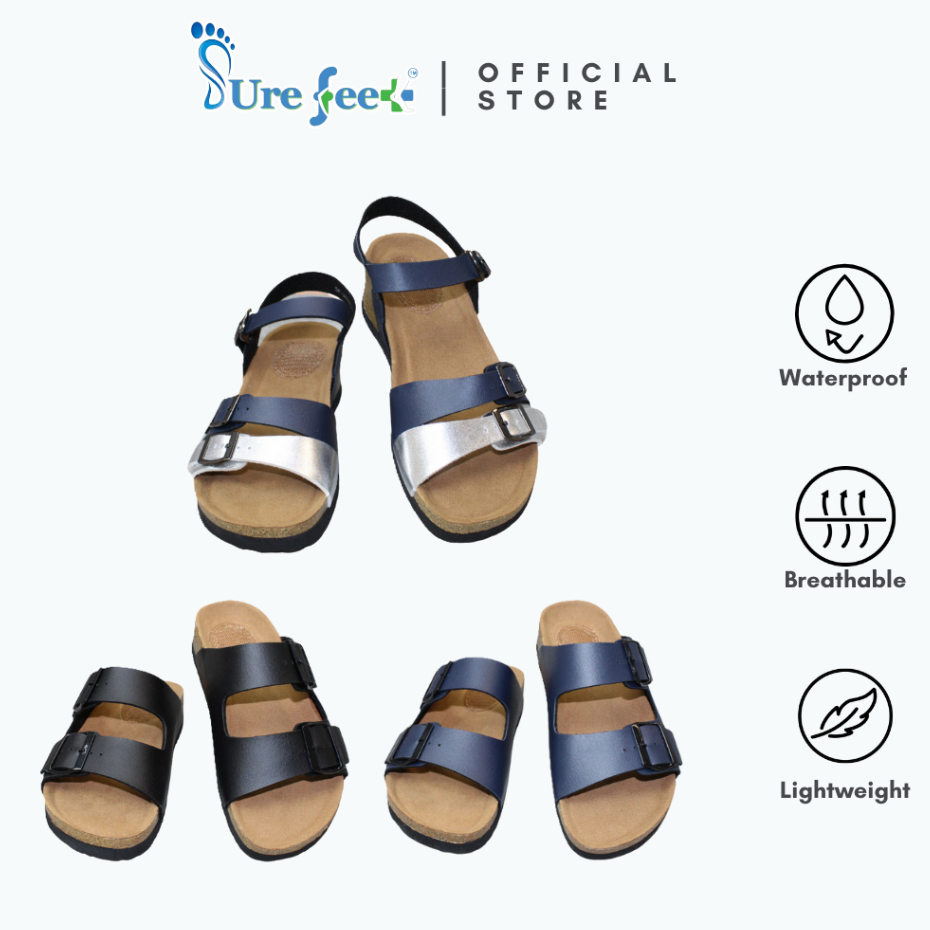 SURE FEET Sandals Velcro Navy x Silver (SF2021)/Black & Navy (SF2022 ...