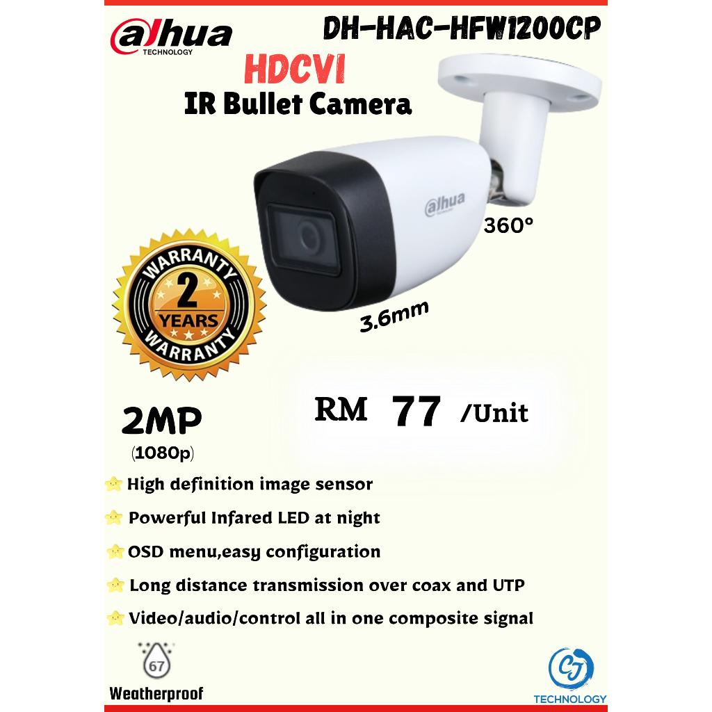 DAHUA IR Bullet Camera DH-HAC-HFW1200CP | Shopee Malaysia