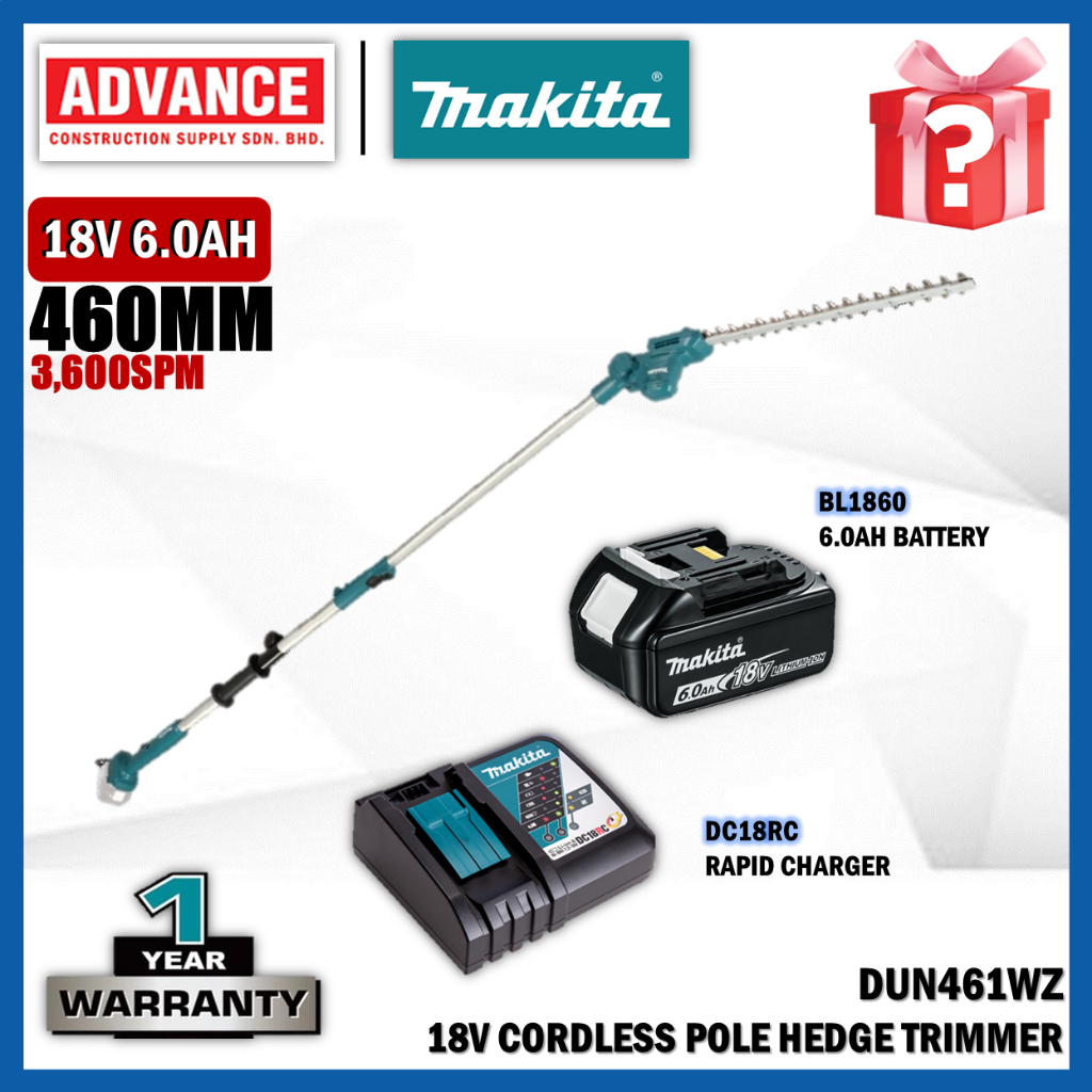 MAKITA DUN461WZ 18V Cordless Pole Hedge Trimmer 460MM (18-1/8 ...
