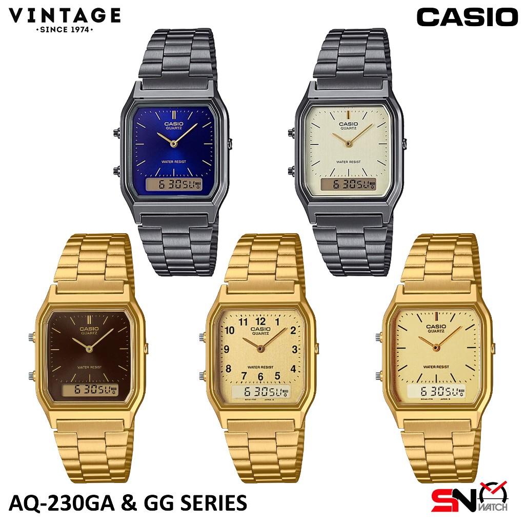 Casio Vintage AQ-230GA AQ-230GG Square Face Analog Digital Stainless ...