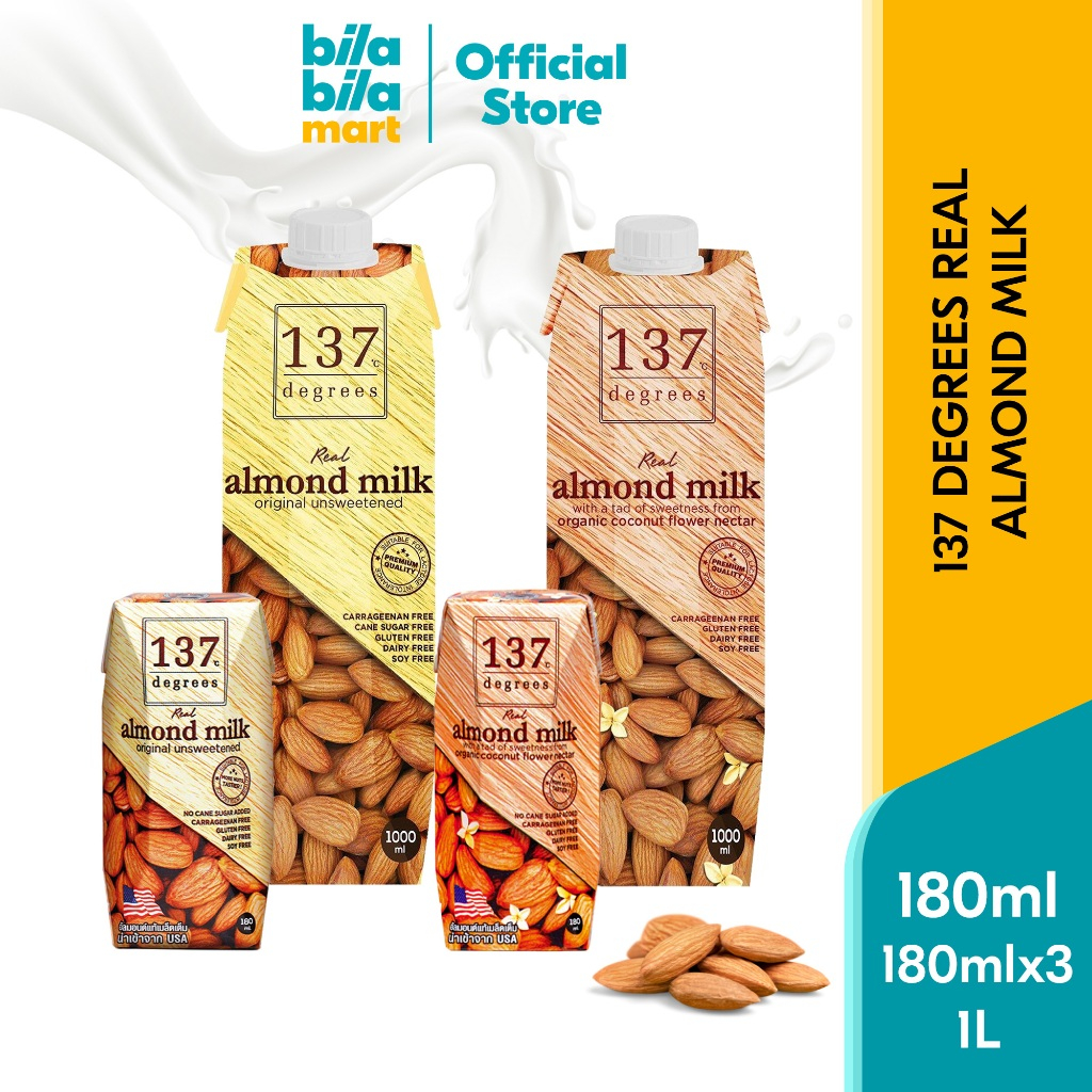 137 Degrees Almond Milk (Original, Unsweetened) 180ml 1L Susu Badam 杏仁奶 | Shopee Malaysia