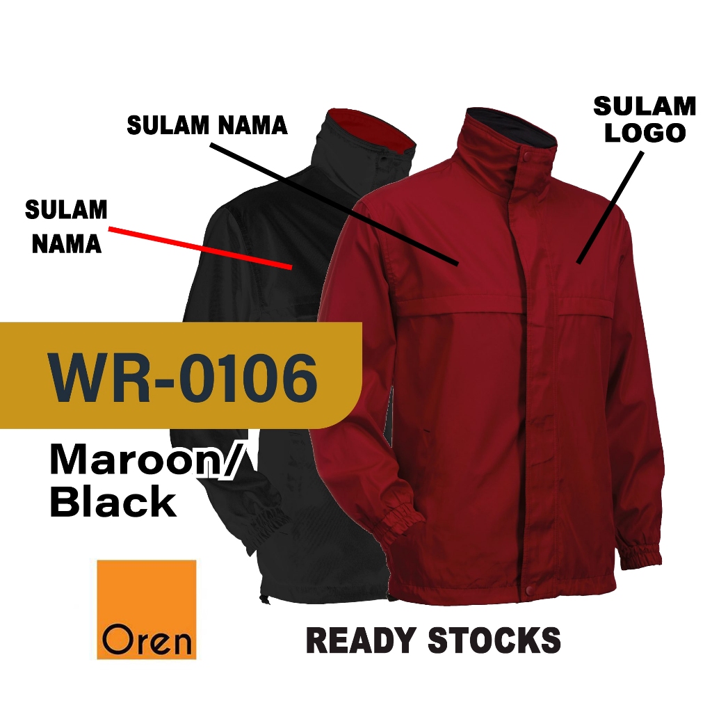 OREN SPORT WR01 Reversible Windbreaker Jacket - WARNA MAROON/HITAM ...