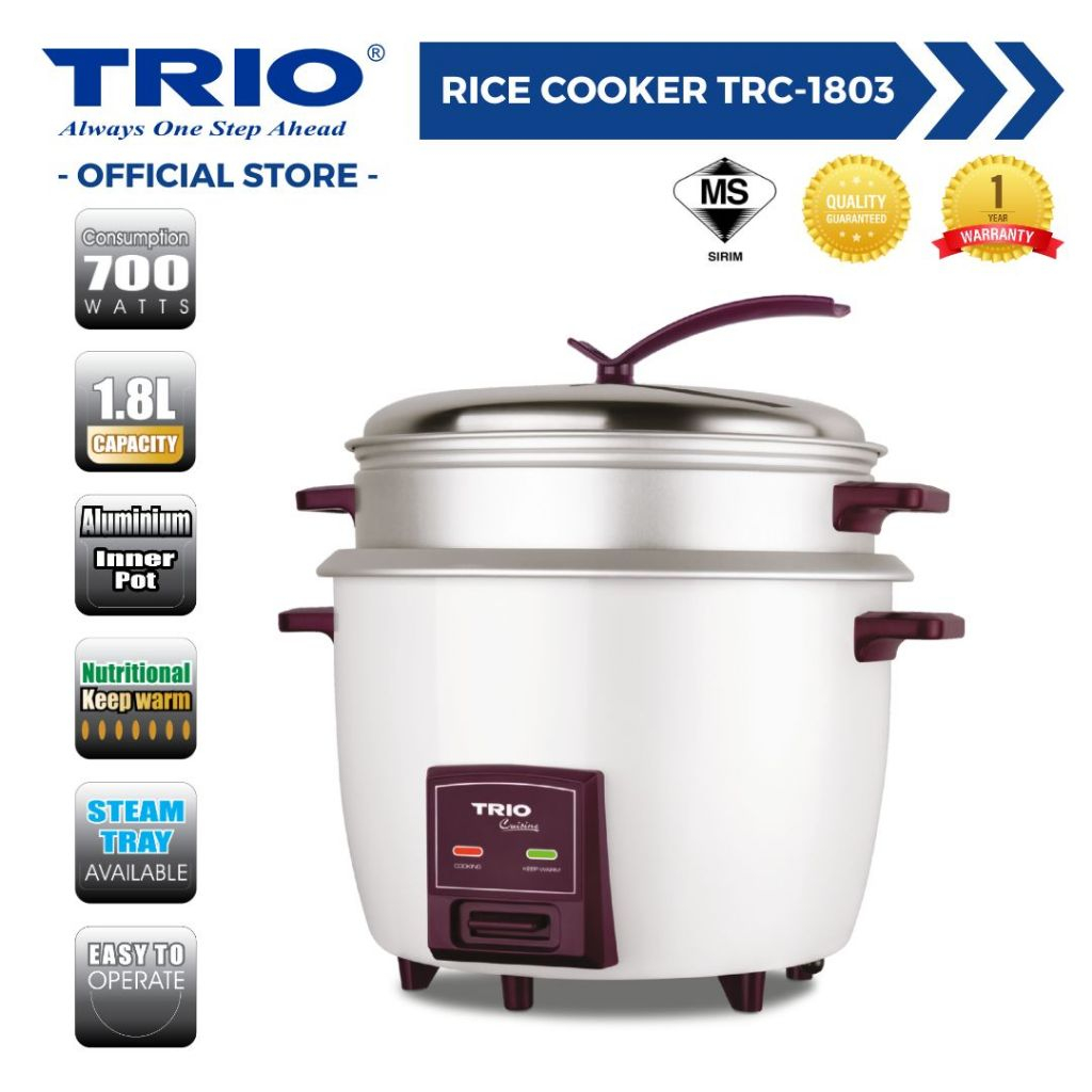 Trio Rice Cooker With Steam Tray (1.8L) | Shopee Malaysia