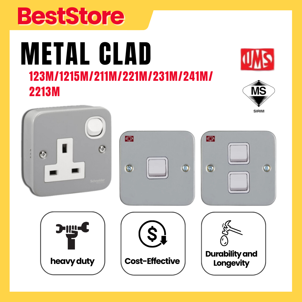 UMS METAL CLAD BESI Switch Socket Series with Base SIRIM Approved Heavy ...