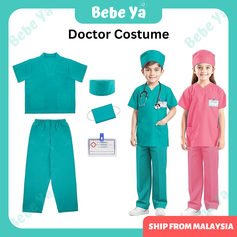 Doctor Costume Kids - Pretend Play Pink Surgical Scrub Surgeon Uniform Nurse Cosplay Baju Doktor ...