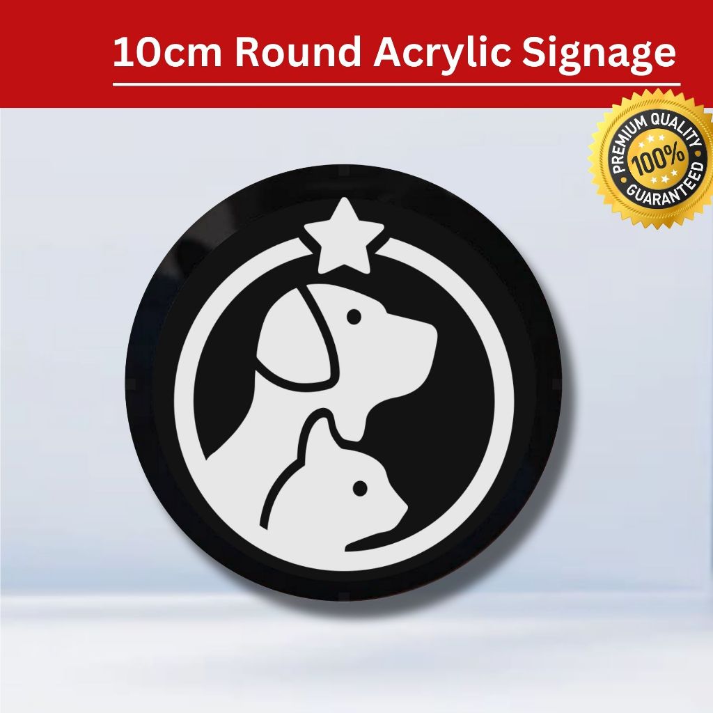 Pets Friendly Signage - 10 cm Diameter Signage with Double sided tape ...