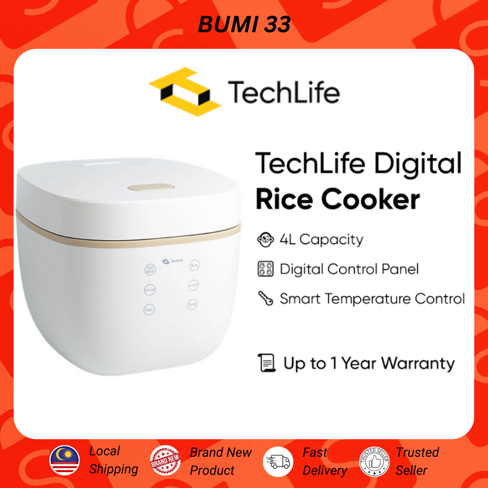 TechLife Digital Rice Cooker Premium Non-Stick Coating/24 Hour Pre-Set ...