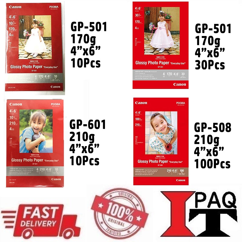 Canon Glossy Photo Paper [GP-501 170g 10pcs / 30pcs] [GP-601 210g 10pcs] [GP-508 210g 100pcs ...