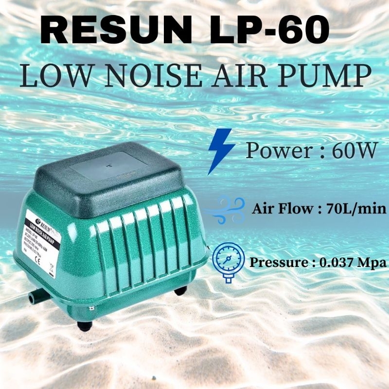 Resun LP60 - Low Nosie Air Pump - 70L/min - (For Landscape. Pond Air ...