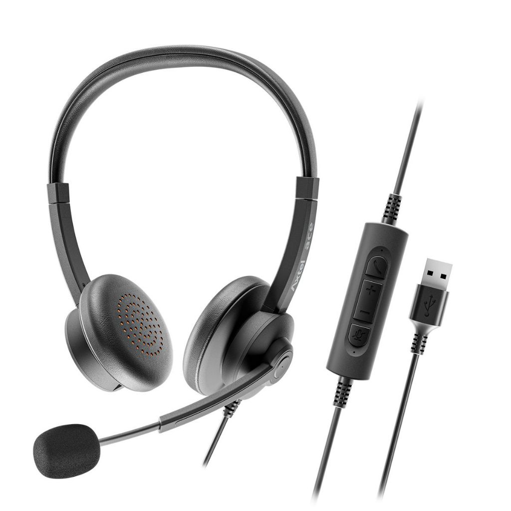 Axtel Ace UC Stereo (Duo) Noise Cancelling Call Center Headset for BPO ...