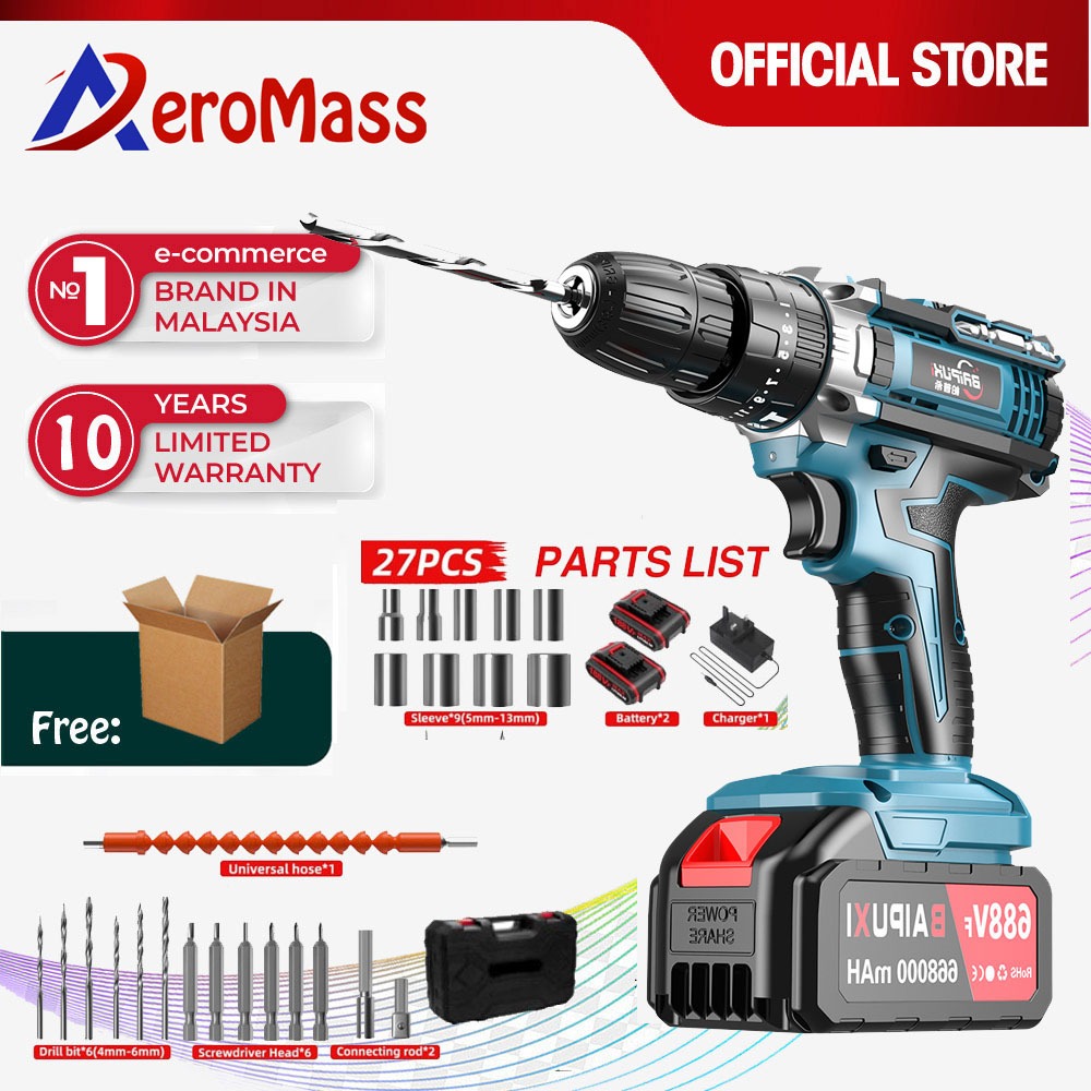 Drill Cordless Drill Aeromass Hammer Drill Batteri Cordless Impact Dril ...
