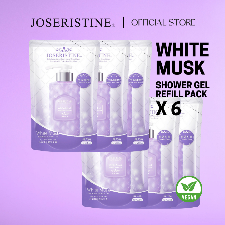 Joseristine White Musk Bedtime Shower Gel 6 x Refill Pack 900ml / Vegan ...