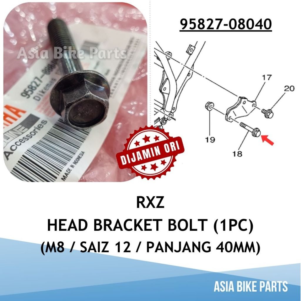 Yamaha Original RXZ Engine Stay Bolt / Skru Panjang Ikat Bracket Head ...