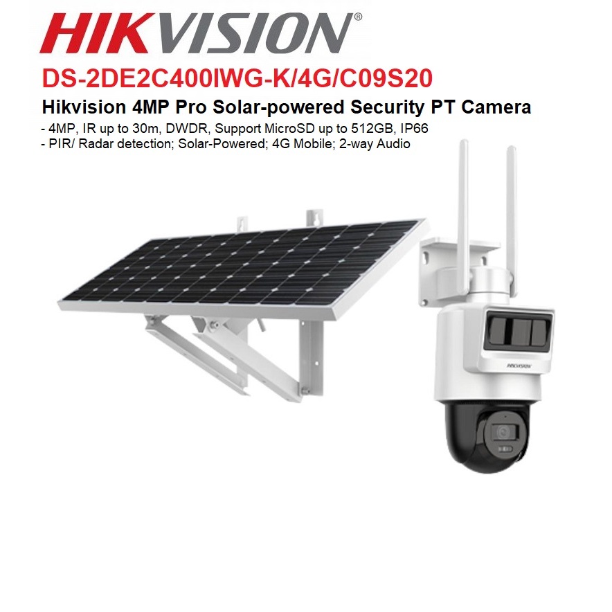 Hikvision DS-2DE2C400IWG-K/4G/C09S20 Hikvision 4MP Pro Solar-powered Security PT Camera - 4G ...