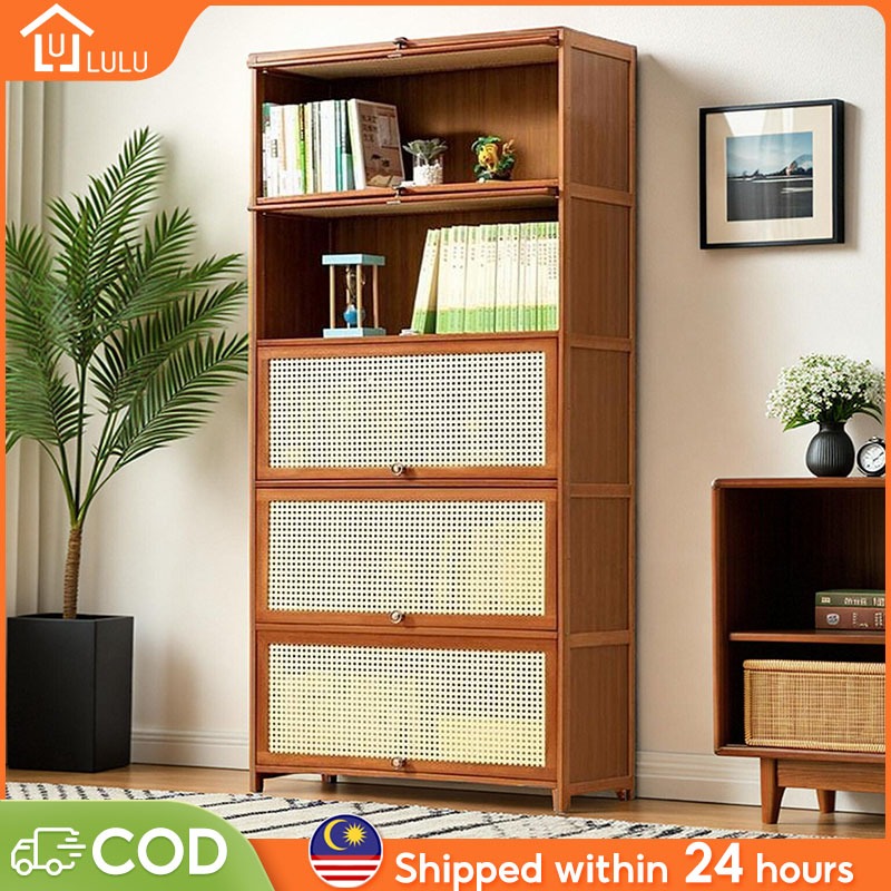 LULU Kitchen Cabinet Almari Buku 3/4/5 Layers Bamboo Bookshelf Storage ...