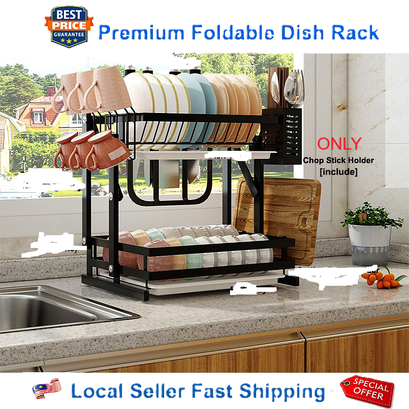 Dish Rack Foldable Stainless Steel Large Dish Rack with ONLY ChopStick ...