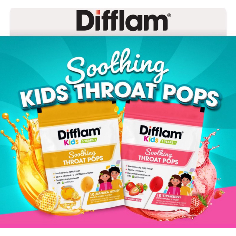 Difflam kids Soothing Throat Pops Strawberry 10 pack//Difflam kids ...