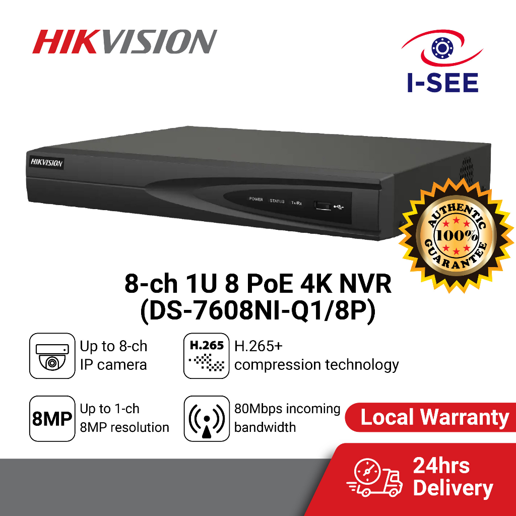 Hikvision 8 channel 4K NVR CCTV Network Video recorder DS-7608NI-Q1/8P , DS-7608NXI-K1/8P 8 PoE ...