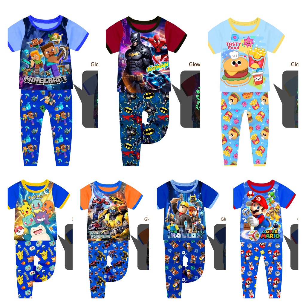 ♨️Short Sleeve♨️Barbieliya Boy Pyjamas /Sleepwear/儿童睡衣套装（Minecraft ...