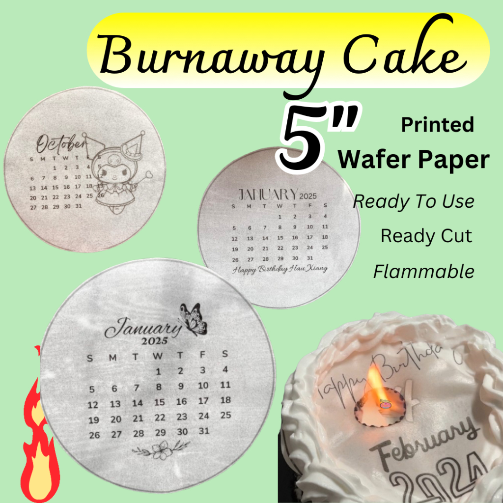 Edible Wafer paper for Burnaway cake, 5inch, Burning flame paper ...