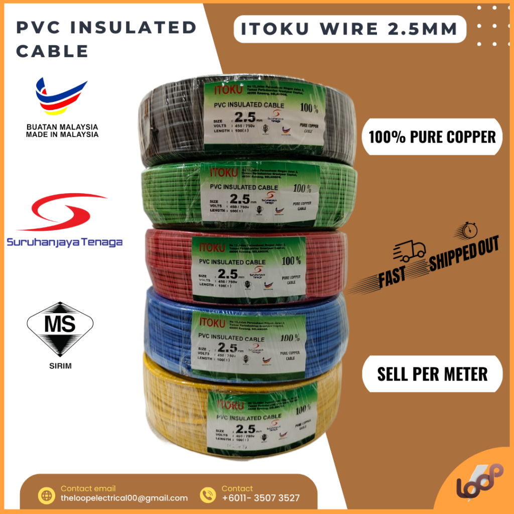 [PER METER] 2.5MM WIRE / WAYAR 2.5MM S/L / PVC INSULATED CABLE 100% ...