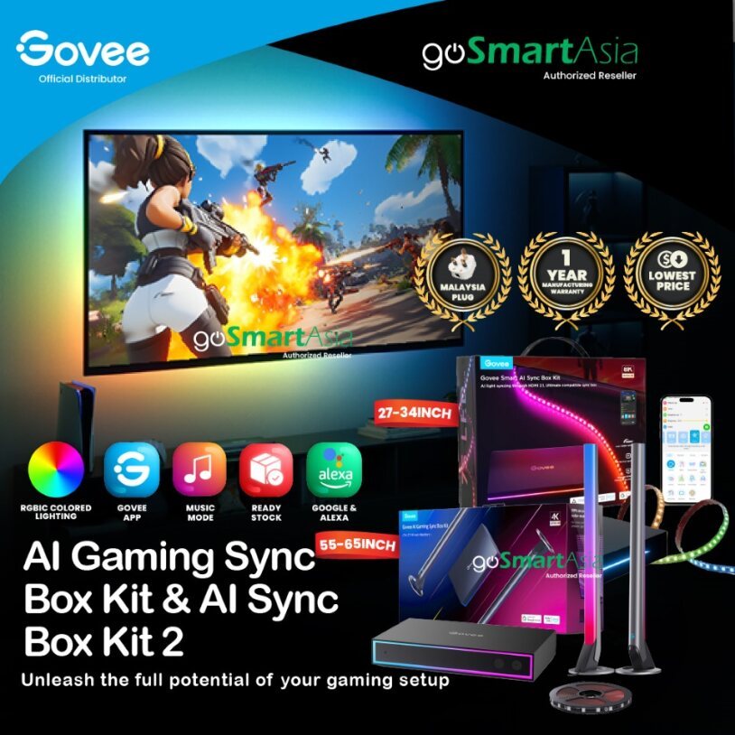 goSmart Asia Govee AI Gaming Sync Box Kit (27-34’) Light Bars HDMI 2.0 ...