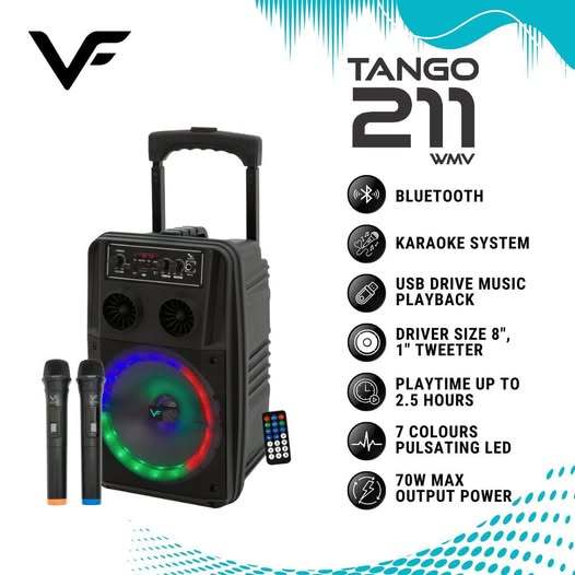 Vinnfier VF Tango 211 WMV TWS Wireless Portable Trolley Super Bass Home Party Karaoke Wireless ...