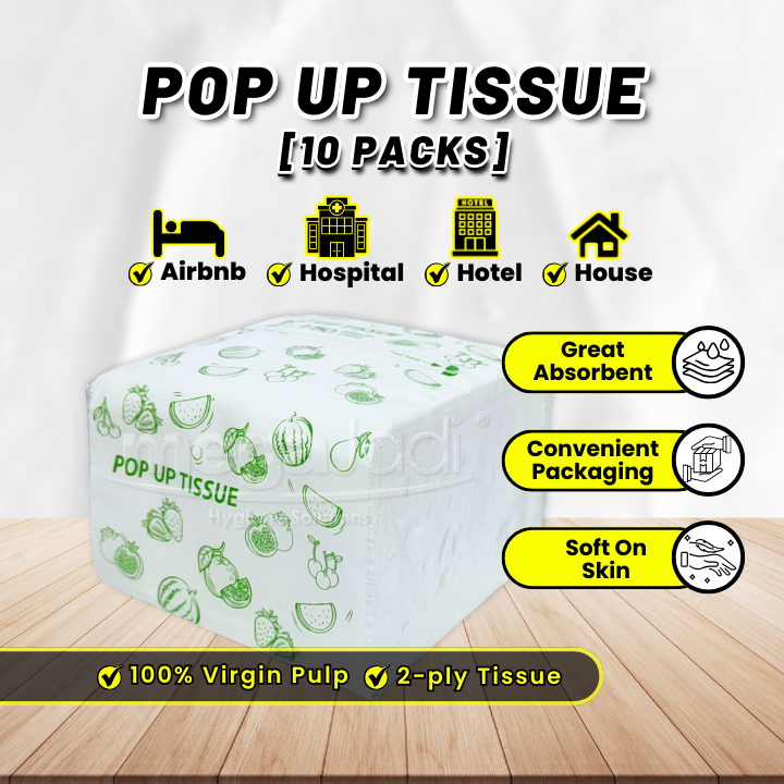 【10 Packs】Pop Up Tissue Fully Packing Refill Pack HBT Hygiene Bathroom ...