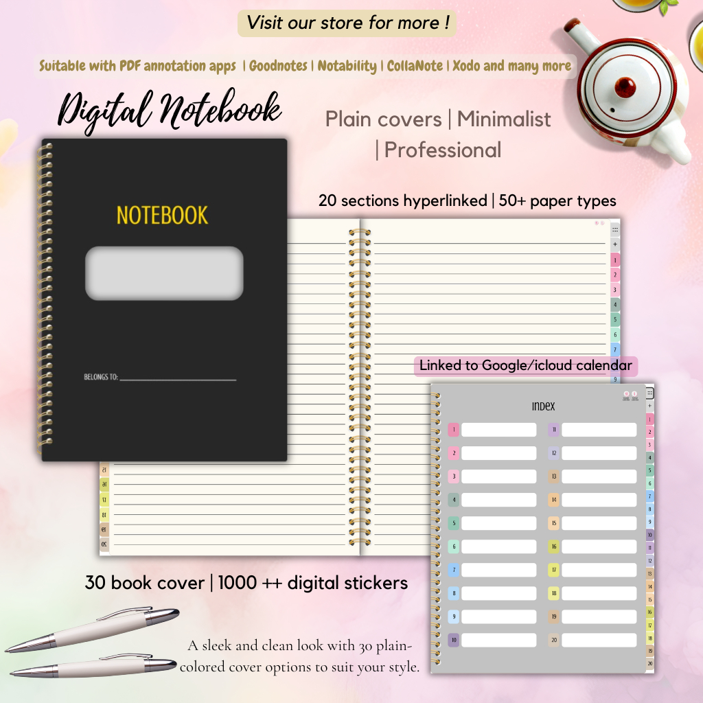 Digital Planner & Notebook 20 tab with stickers | Unlimited Lifetime ...