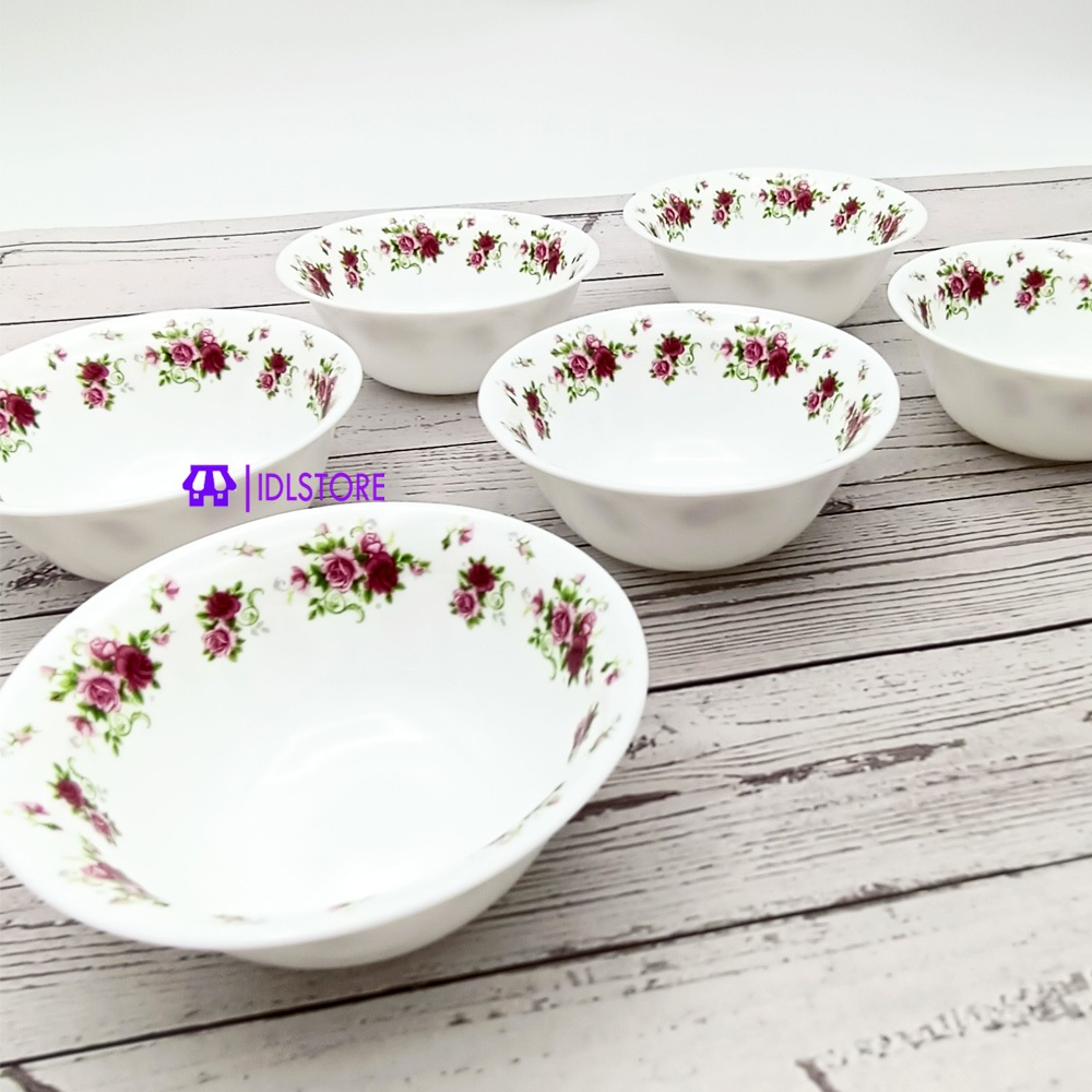 6 pcs 12.5cm Opal Multipurpose Small Glass Bowl Floral Design Mangkuk ...