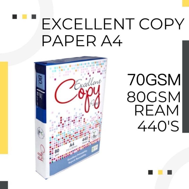Excellent Copy A4 Paper 70gsm & 80gsm 440 Sheet (10 Ream/Box) | Shopee ...