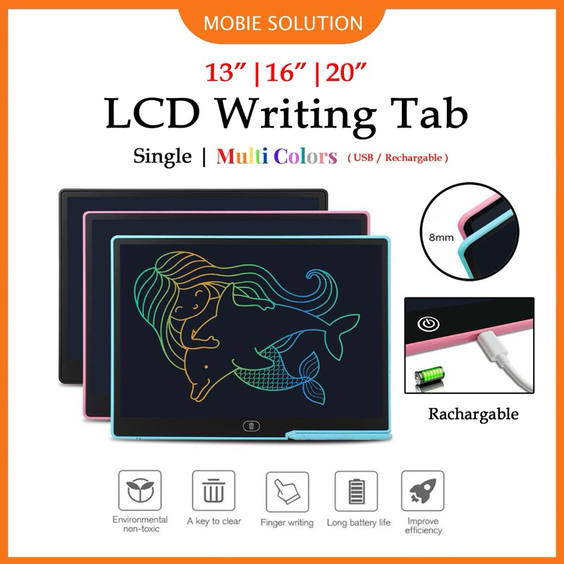 (Rechargable) LCD Writing Tablet Multi Color Screen 16" Tablet for Kids ...
