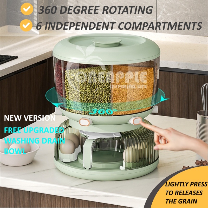 6L 360 Degree Rotating Rice Dispenser Sealed Dry Cereal Grain Bucket ...
