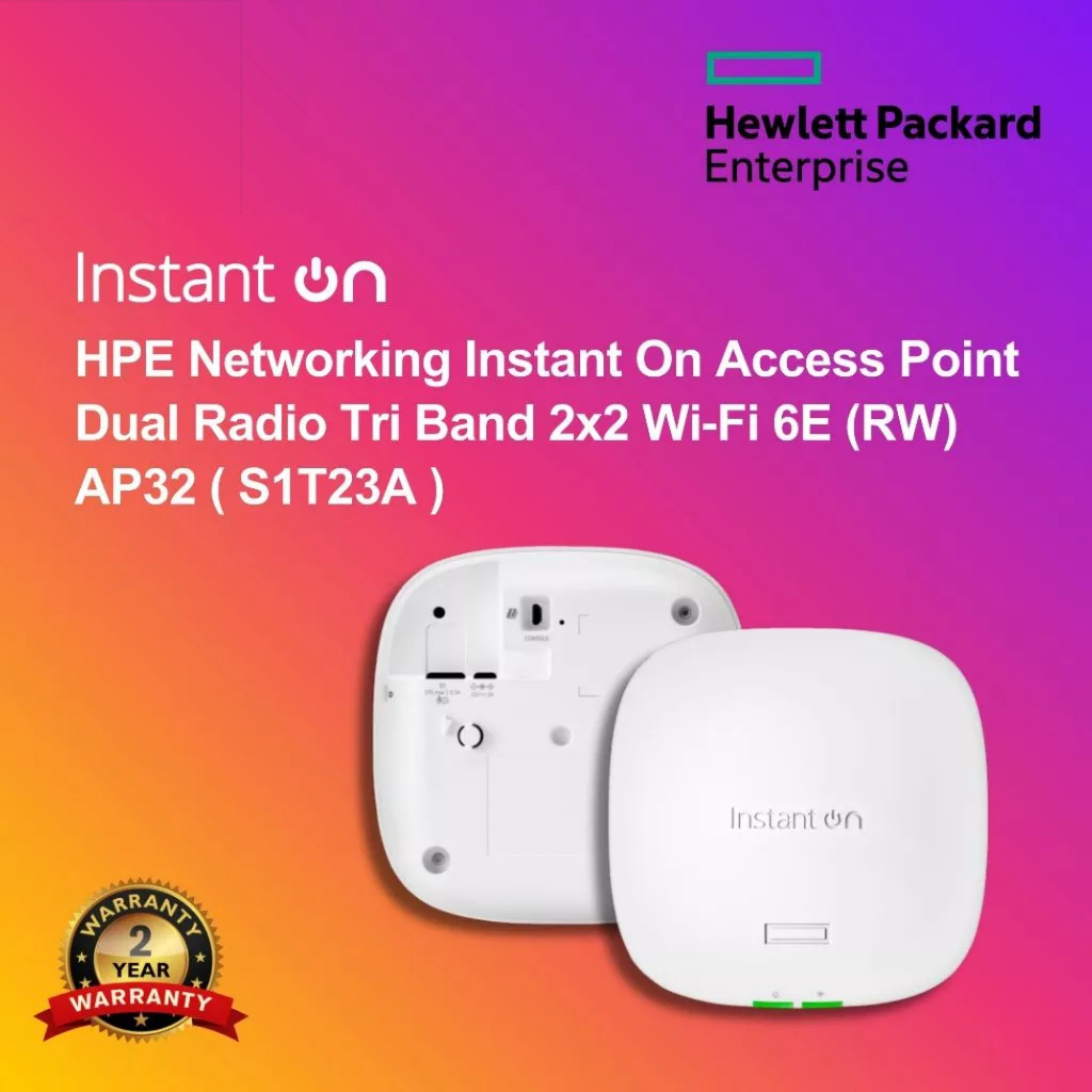 HPE Networking Instant On Access Point Dual Radio Tri Band 2x2 Wi‑Fi 6E (RW) AP32 ( S1T23A ...
