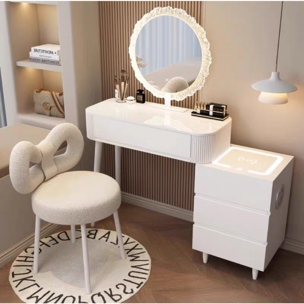 White Dressing Table Set Bluetooth Speaker Wireless charging Make Up ...