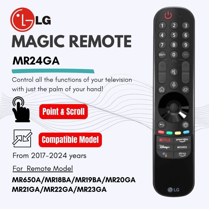 LG ORIGINAL MR24GA MAGIC REMOTE CONTROL VOICE NETFLIX DISNEY FOR YEAR 2017-2024 MR650A MR18BA ...